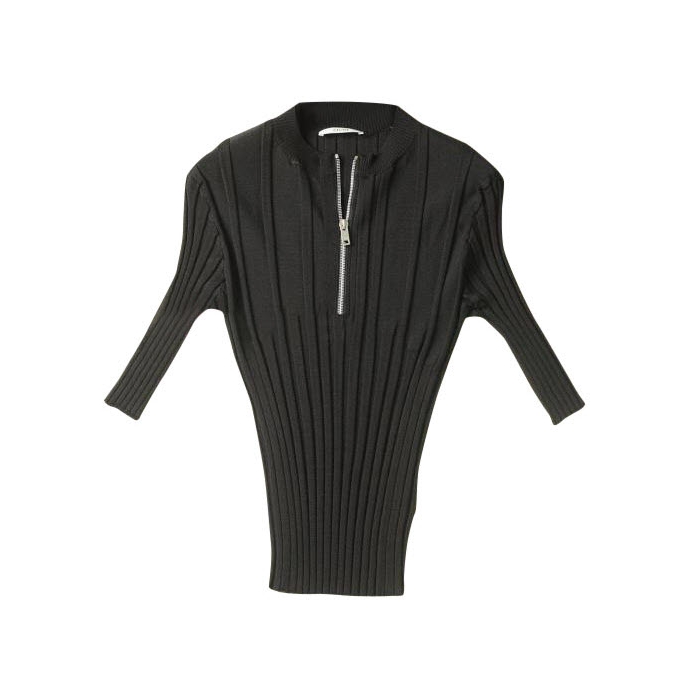 Céline Ribbed Knit Short-Sleeve Front Zip Top – evaChic