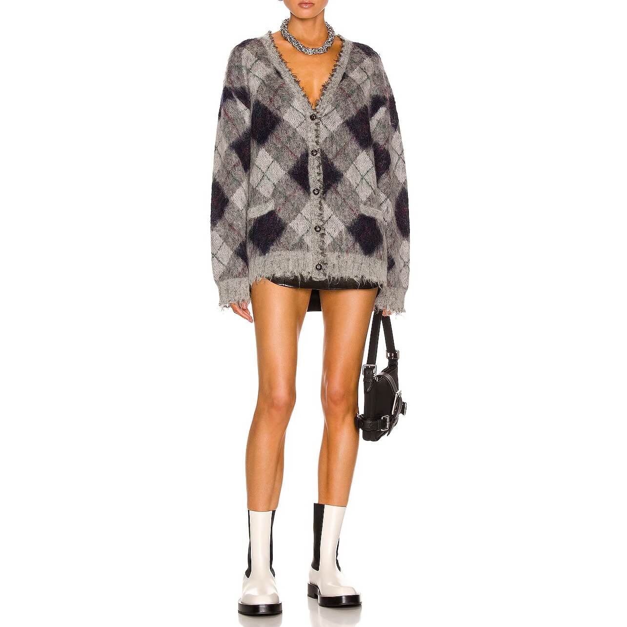 R13 Fluffy Argyle Plaid Oversized Distressed Edge Cardigan – evaChic
