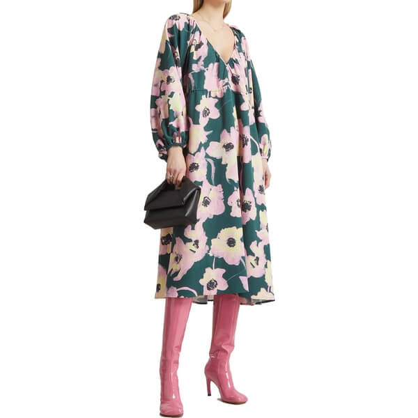 Stine Goya Heather Filigran Flower Green Midi Dress – evaChic